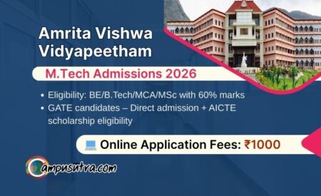 Amrita Vishwa Vidyapeetham M Tech Admission 2026. Apply online