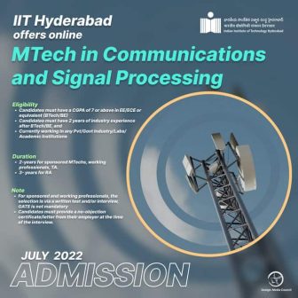IIT Hyderabad Online MTech Admission 2022. Last Date Jun 30