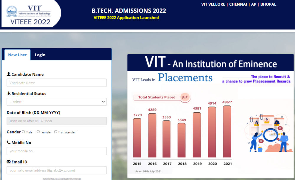 Slot booking for VITEEE 2022 Online Test initiated by VIT