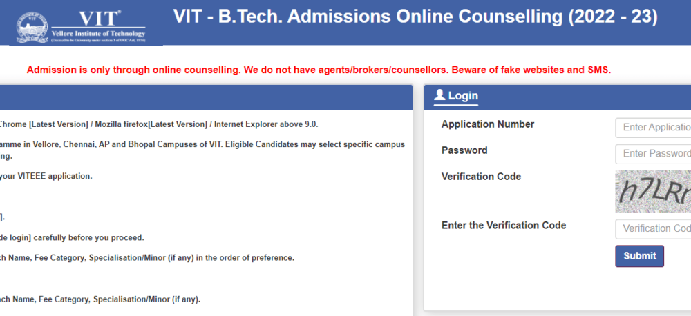 Slot booking for VITEEE 2022 Online Test initiated by VIT