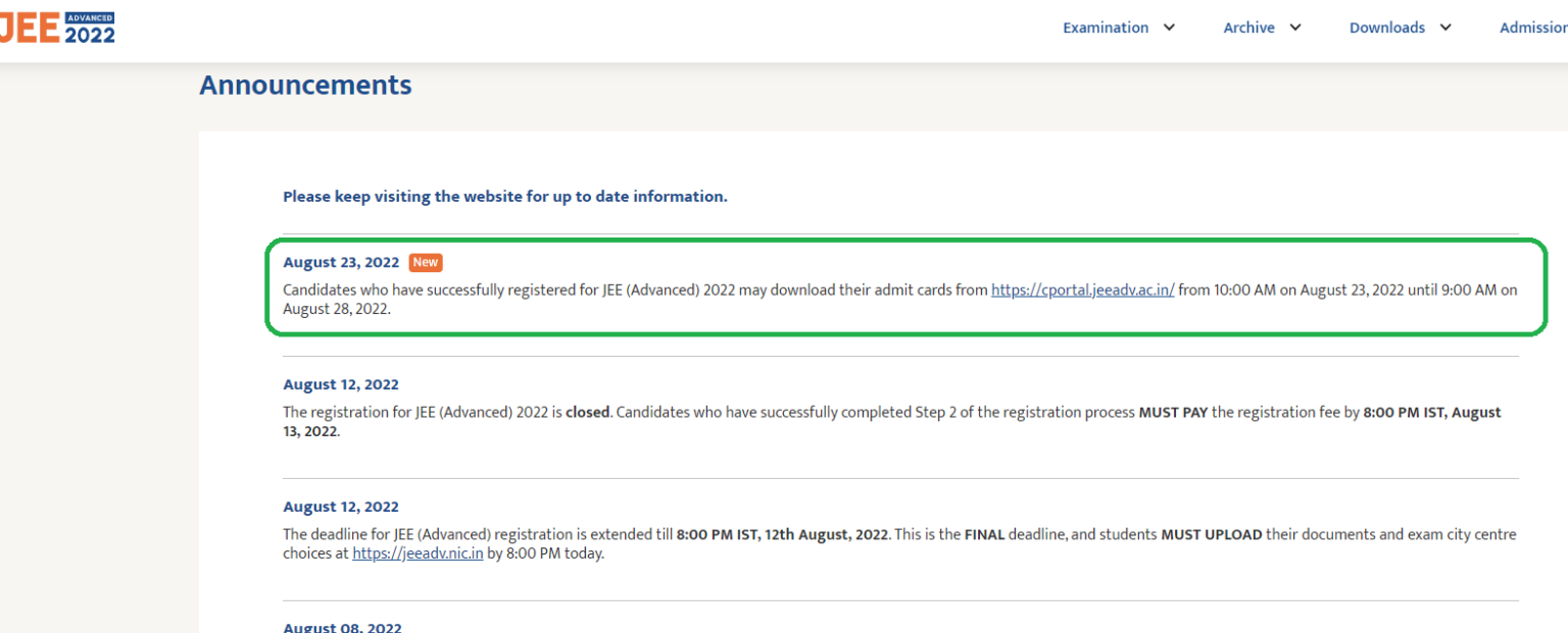 JEE Advanced 2022 Admit Card released